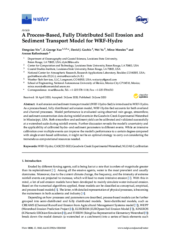 (PDF) A Process-Based, Fully Distributed Soil Erosion and Sediment Transport Model for WRF-Hydro