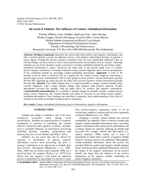 (PDF) Reversal of Attitude: The Influence of Counter-Attitudinal ...
