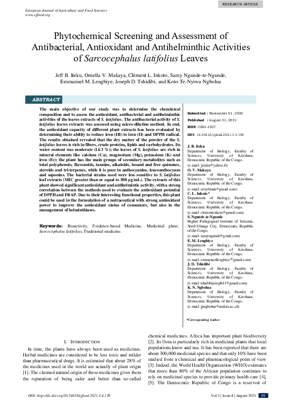 (PDF) Phytochemical Screening and Assessment of Antibacterial, Antioxidant and Antihelminthic ...