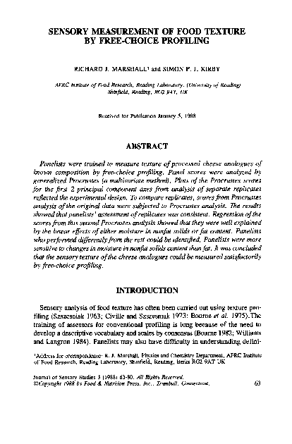 (PDF) Sensory Measurement of Food Texture by Free-Choice Profiling