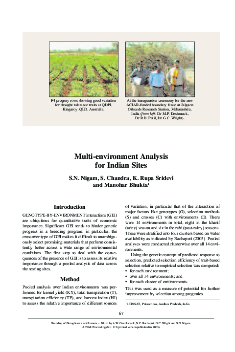 (PDF) Multi-environment analysis of Indian sites