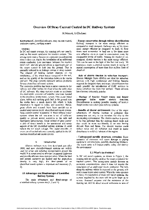 (PDF) Overview of stray current control in DC railway systems