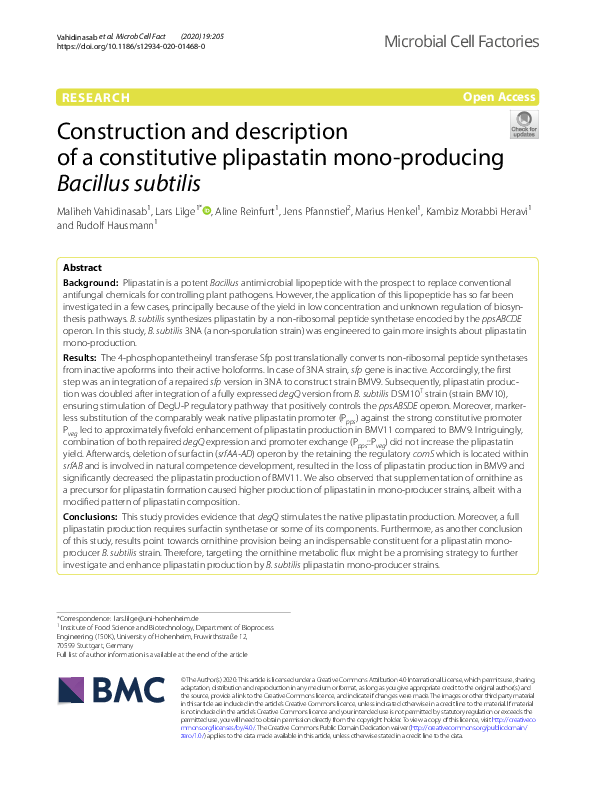 (PDF) Construction and description of a constitutive plipastatin mono ...