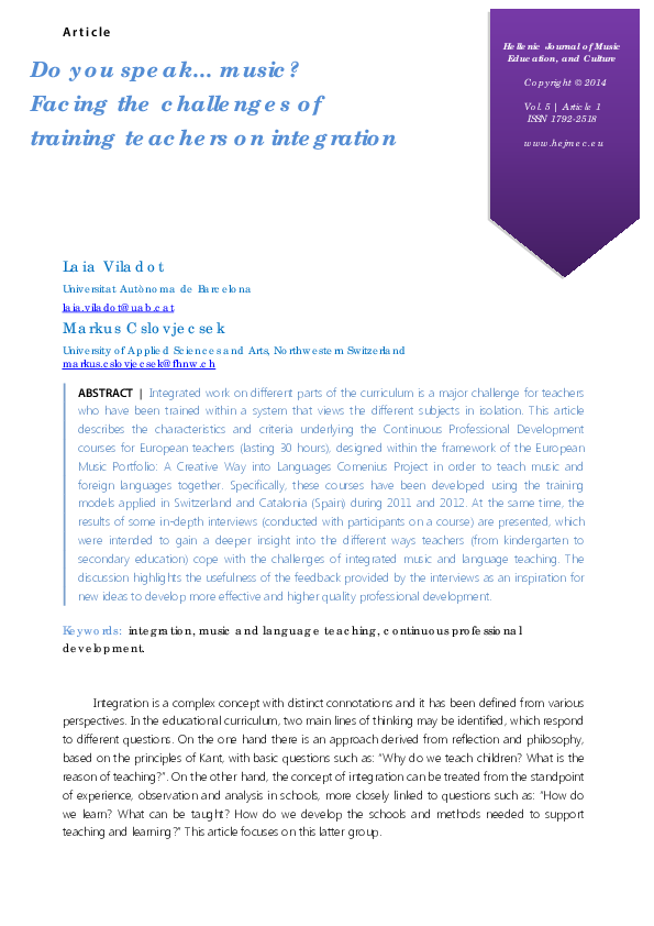 (PDF) Do you speak... music? Facing the challenges of training teachers ...