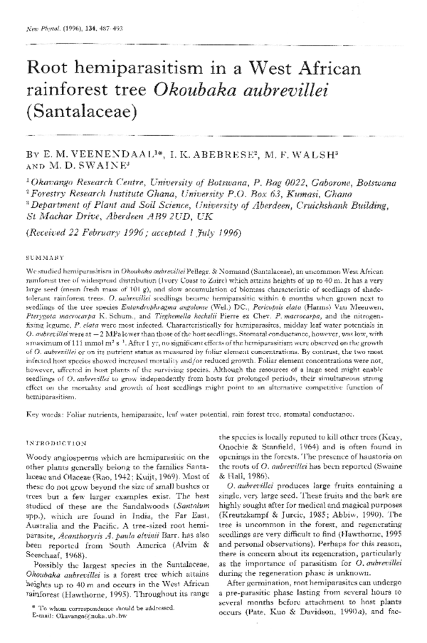 (PDF) Root hemiparasitism in a West African rainforest tree Okoubaka ...