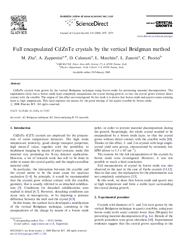(PDF) Full encapsulated CdZnTe crystals by the vertical Bridgman method