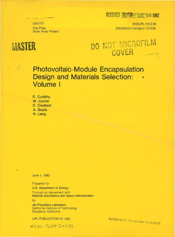 Pdf Photovoltaic Module Encapsulation Design And Materials Selection