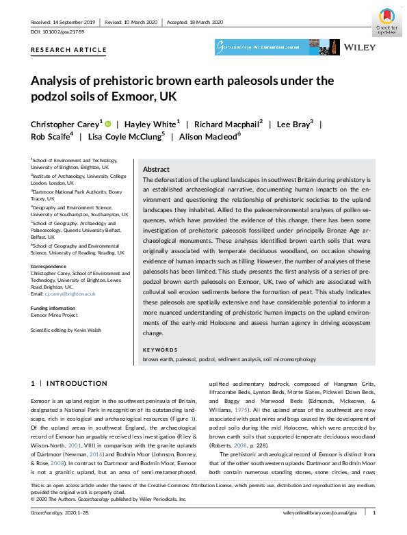 (PDF) Analysis of prehistoric brown earth paleosols under the podzol ...