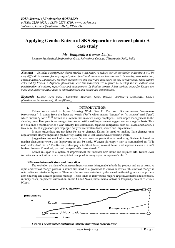 (PDF) Applying Gemba Kaizen at SKS Separator in cement plant: A case study