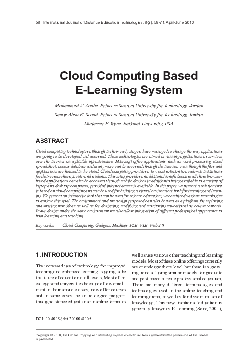 (PDF) Cloud Computing Based E-Learning System
