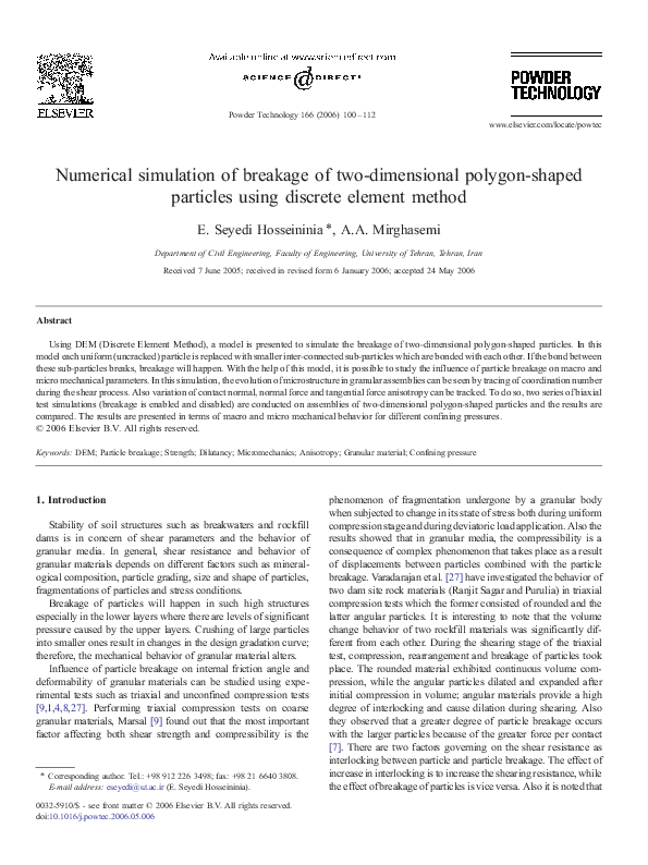 (PDF) Numerical simulation of breakage of two-dimensional polygon-shaped particles using ...