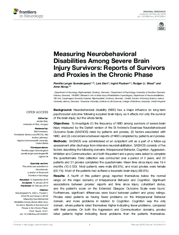 (PDF) Measuring Neurobehavioral Disabilities Among Severe Brain Injury ...