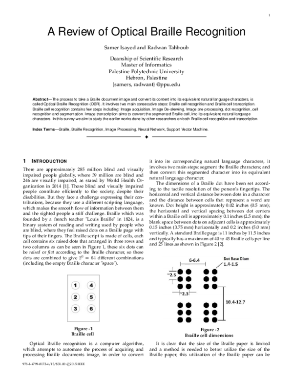 (PDF) A review of optical Braille recognition