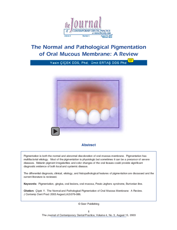 (PDF) The normal and pathological pigmentation of oral mucous membrane ...