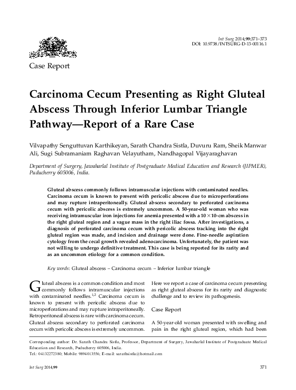 (PDF) Carcinoma Cecum Presenting as Right Gluteal Abscess Through ...
