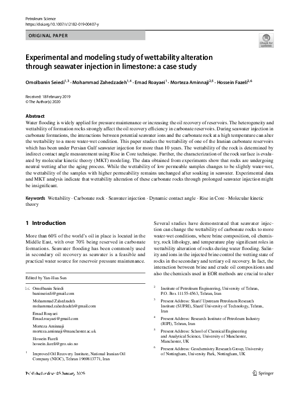 (PDF) Experimental and modeling study of wettability alteration through ...
