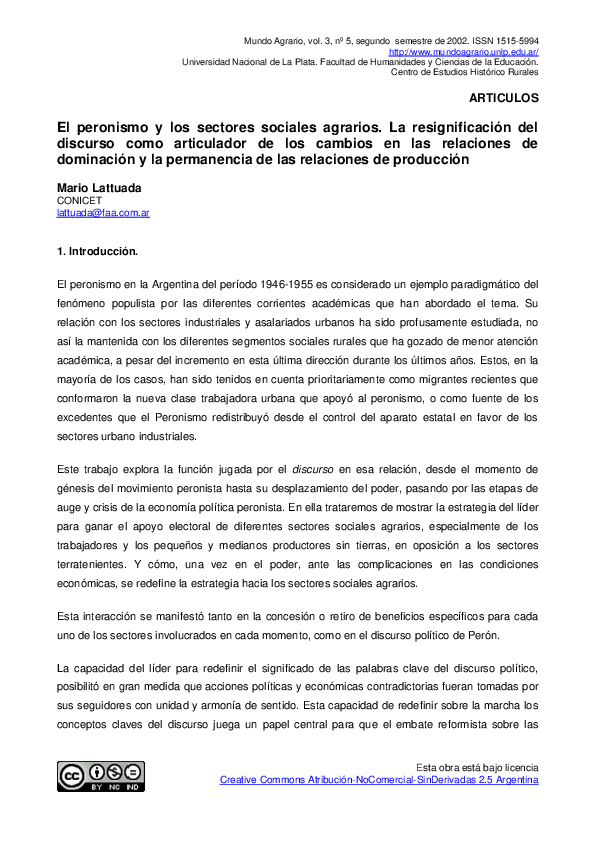 (PDF) El peronismo y los sectores sociales agrarios