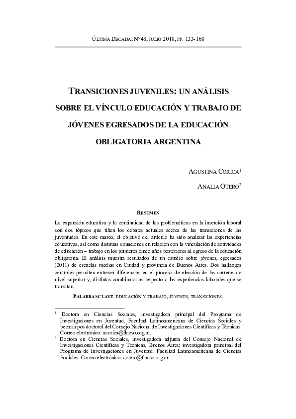 (PDF) Transiciones juveniles: un análisis sobre el vínculo educación y trabajo de jóvenes ...