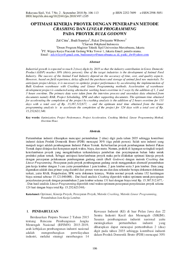 (PDF) Optimasi Kinerja Proyek Dengan Penerapan Metode Crashing Dan ...