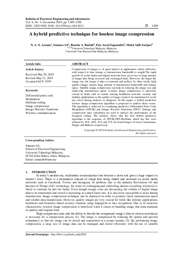 (PDF) A hybrid predictive technique for lossless image compression