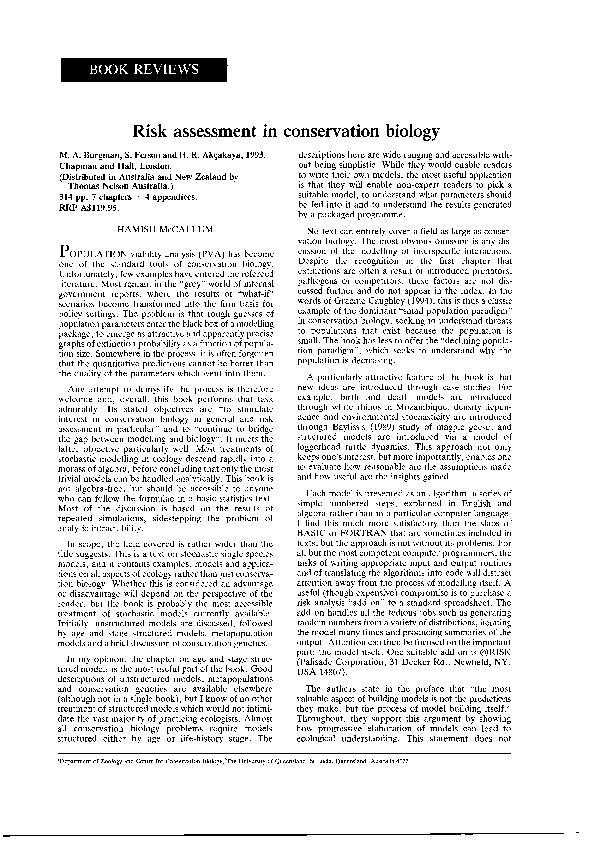 (PDF) Risk Assessment in Conservation Biology