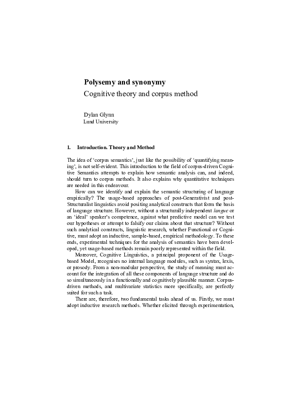 (PDF) Polysemy and synonymy Cognitive theory and corpus method