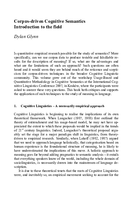 Pdf Corpus Driven Cognitive Semantics An Introduction To The Field