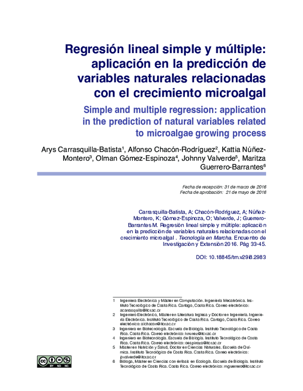 (PDF) Regresión lineal simple y múltiple: aplicación en la predicción de variables naturales ...
