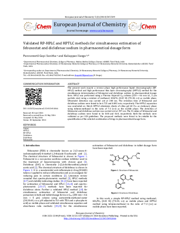 Pdf Validated Rp Hplc And Hptlc Methods For Simultaneous Estimation Of Febuxostat And