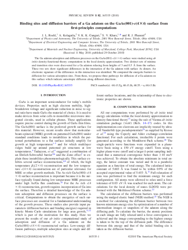 (PDF) Binding sites and diffusion barriers of a Ga adatom on the GaAs ...