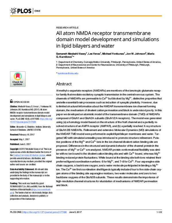 (PDF) All atom NMDA receptor transmembrane domain model development and ...