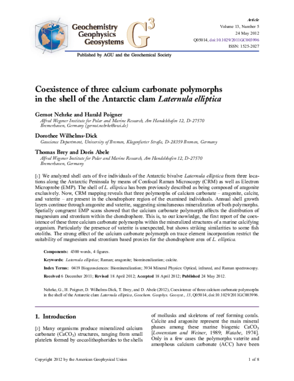 (PDF) Coexistence of three calcium carbonate polymorphs in the shell of ...
