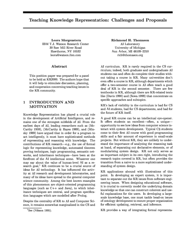 (PDF) Teaching Knowledge Representation: Challenges and Proposals