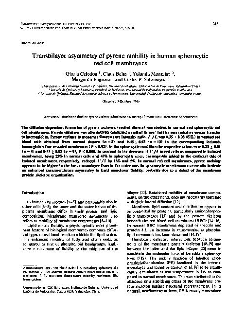 (PDF) Transbilayer asymmetry of pyrene mobility in human spherocytic ...