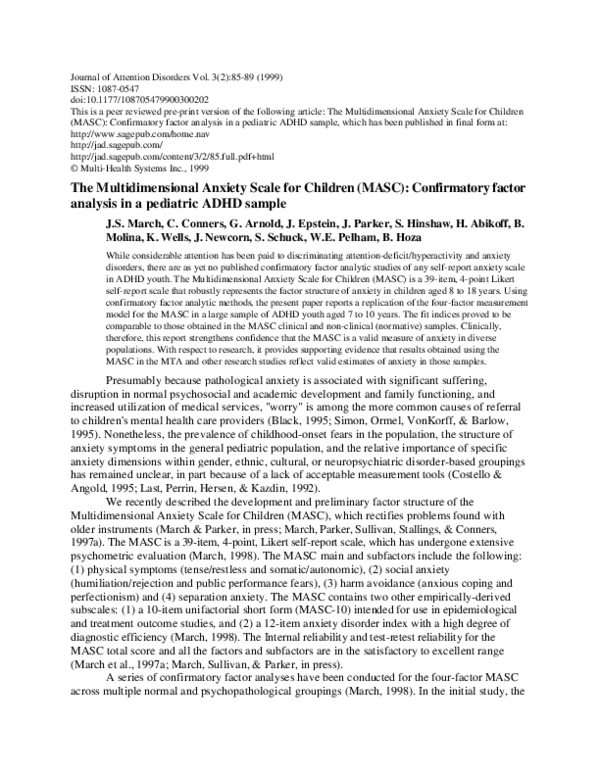 (PDF) The Multidimensional Anxiety Scale for Children (MASC ...