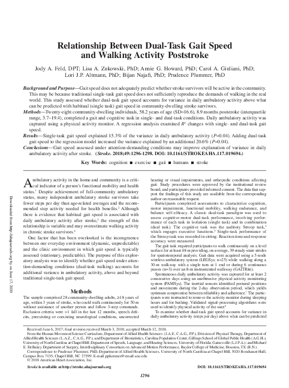 (PDF) Relationship Between Dual-Task Gait Speed and Walking Activity ...