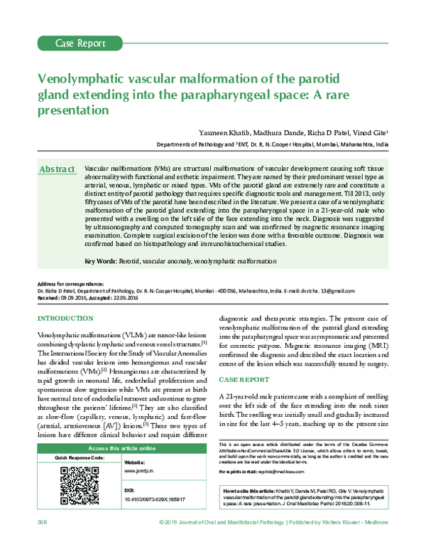 (PDF) Venolymphatic vascular malformation of the parotid gland ...