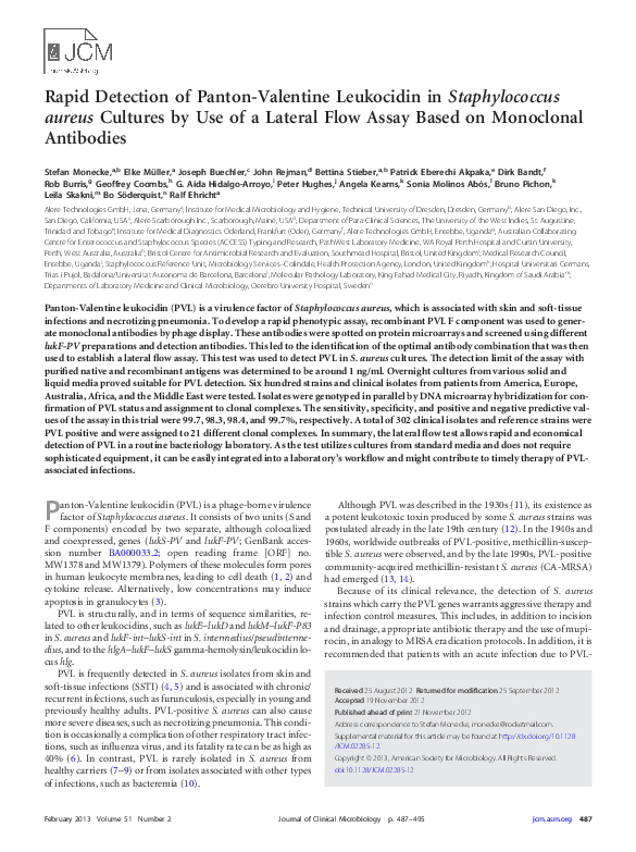 (PDF) Rapid Detection of Panton-Valentine Leukocidin (PVL) Gene from Staphylococcus aureus ...