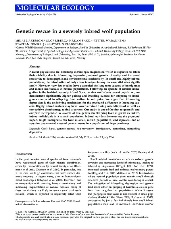 (PDF) Genetic rescue in a severely inbred wolf population