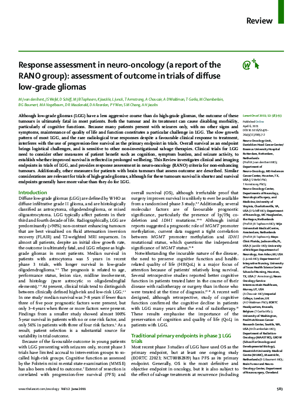 (PDF) Response assessment in neuro-oncology (a report of the RANO group ...
