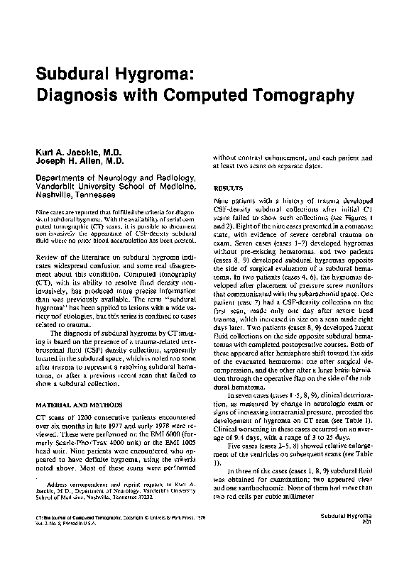 (PDF) Subdural hygroma: diagnosis with computed tomography