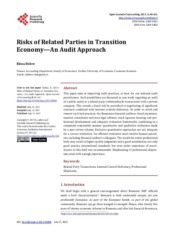 (PDF) Risks of Related Parties in Transition Economy—An Audit Approach
