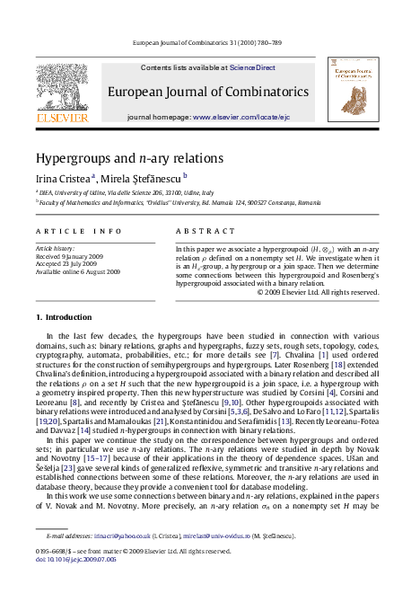 (PDF) Hypergroups and -ary relations