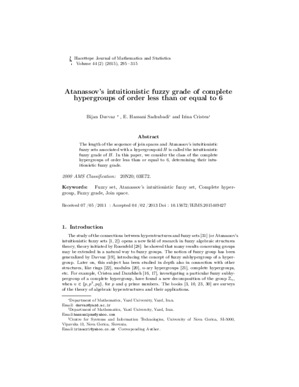 (PDF) Atanassov s intuitionistic fuzzy grade of complete hypergroups of order less than or equal ...