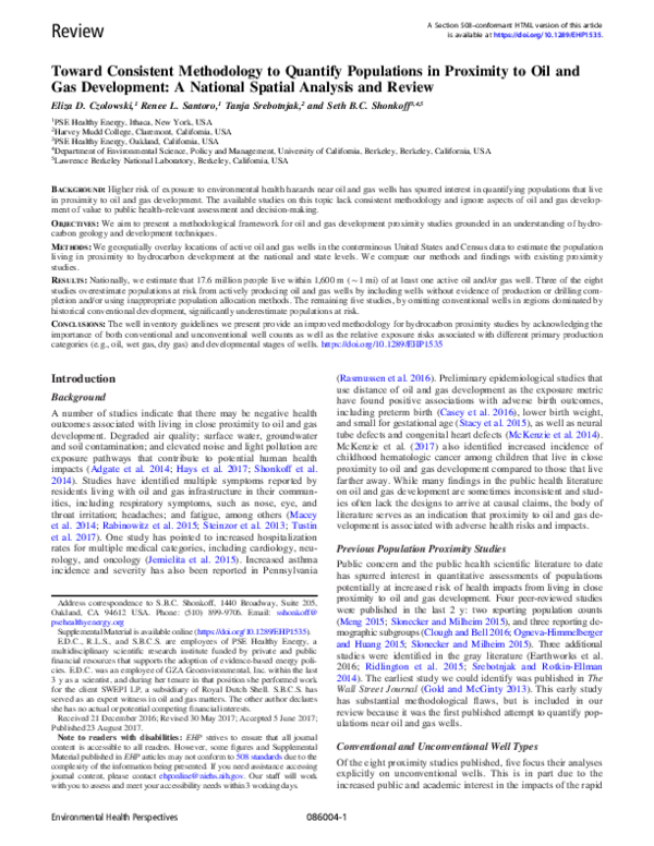 (PDF) Toward Consistent Methodology to Quantify Populations in Proximity to Oil and Gas ...