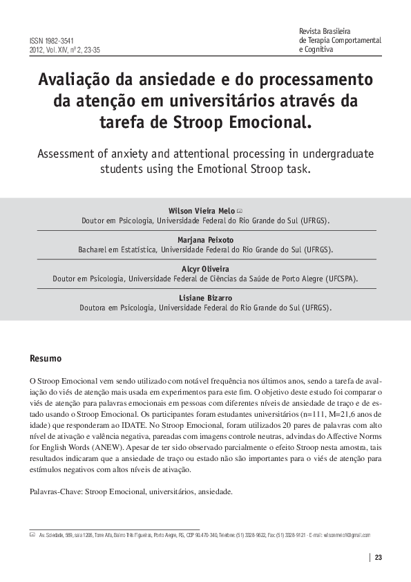 (PDF) Assessment of anxiety and attentional processing in undergraduate ...