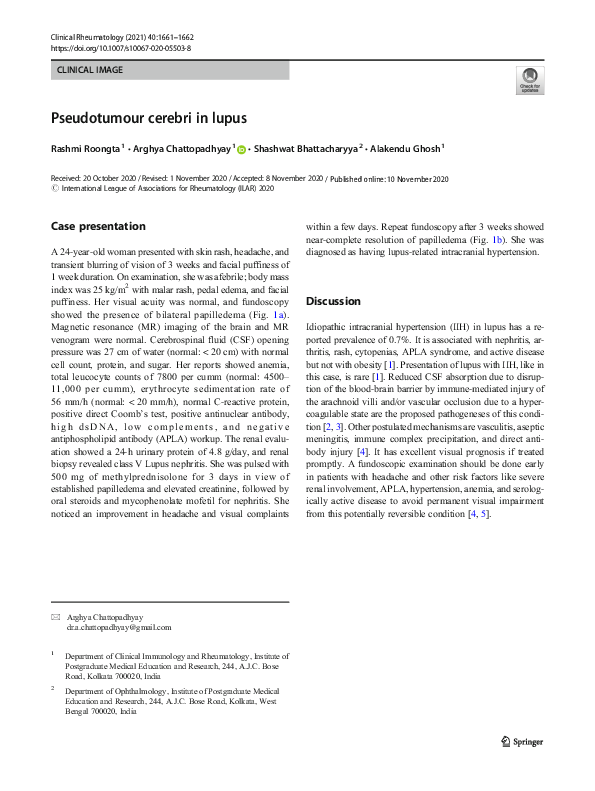 (PDF) Pseudotumour cerebri in lupus