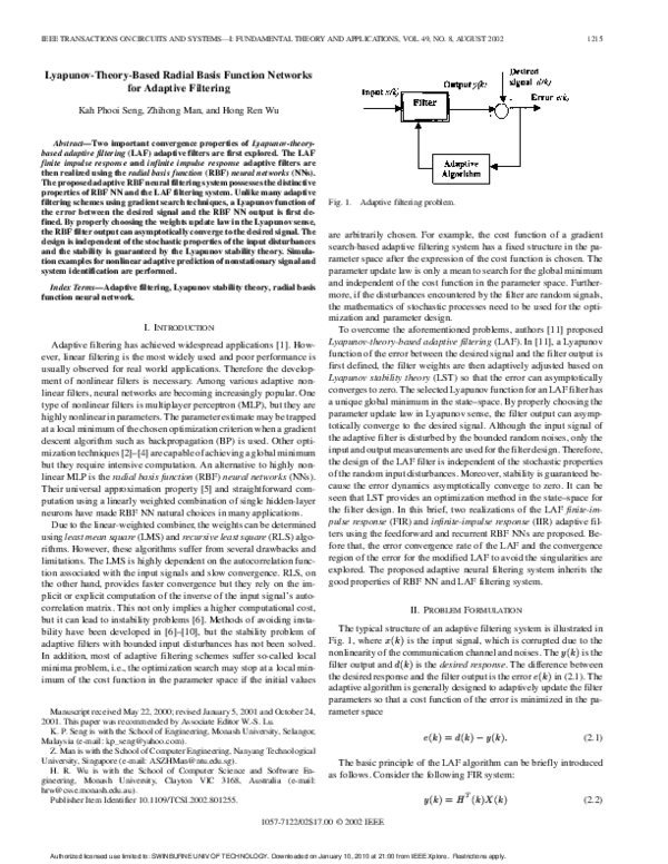 Pdf Lyapunov Theory Based Radial Basis Function Networks For Adaptive