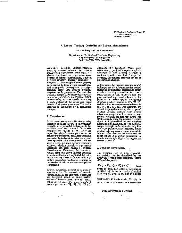 (PDF) A robust tracking controller for robotic manipulators