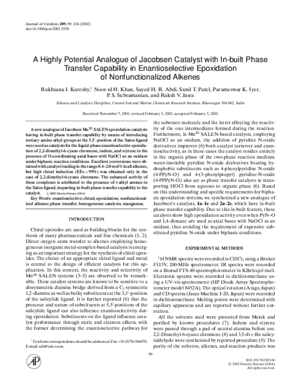(PDF) A Highly Potential Analogue of Jacobsen Catalyst with In-built ...